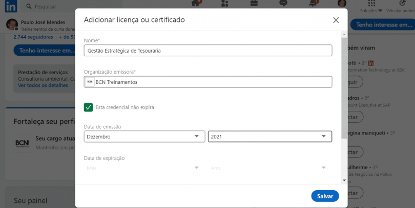 Como adicionar um certificado no perfil do LinkedIn - BCN Treinamentos Como adicionar um certificado no perfil do LinkedIn - BCN Treinamentos